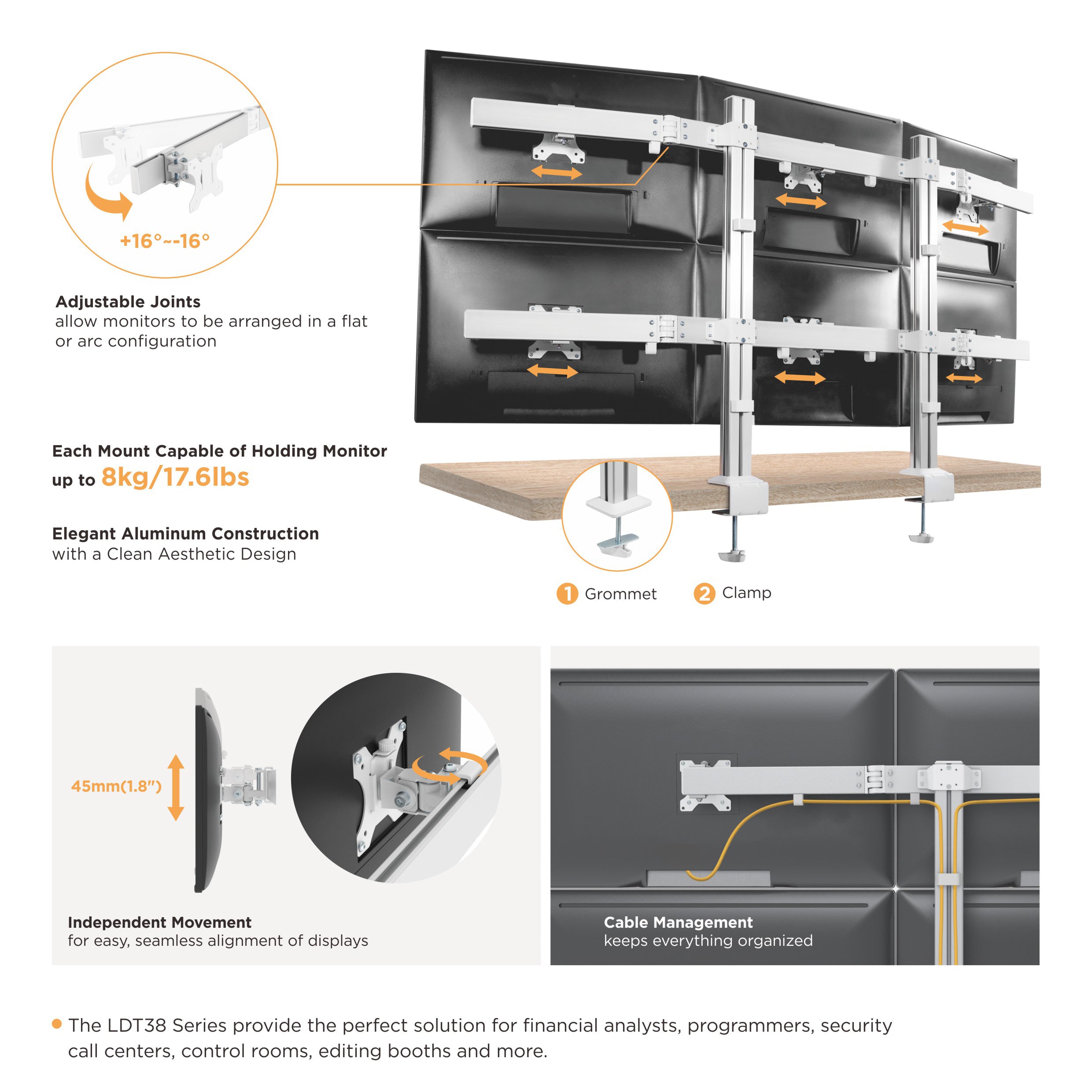 Multi Display Aluminum Monitor Arms 6 screens